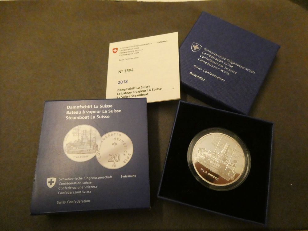 2018, 20 Franken Sondermünze PP Silber Dampfschiff La Suisse | Kaufen auf Ricardo