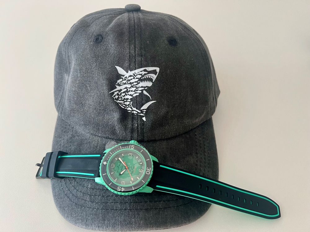 SWATCH x BLANCPAIN Fifty Fathoms INDIAN - free « shark » cap (Neu ...