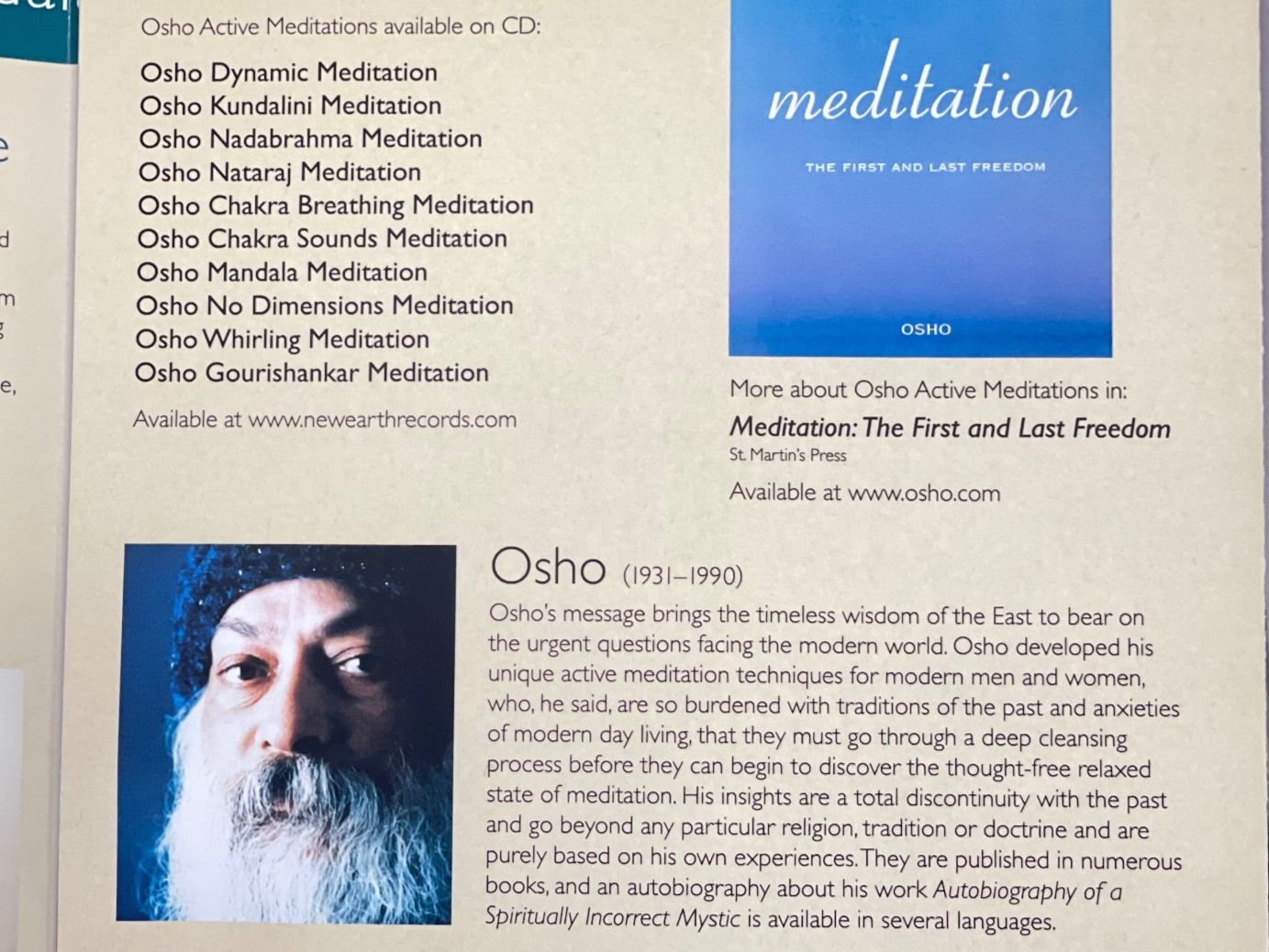 3x Osho - Mandala Dynamic Nadabrahma CD - Meditation - top (Gebraucht ...