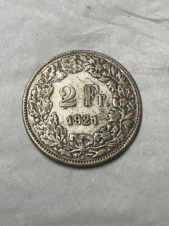 Silbermünze 2 Franken Helvetia 1921 B Schweiz Swiss (Gebraucht) in Wängi für CHF 6 – mit ...