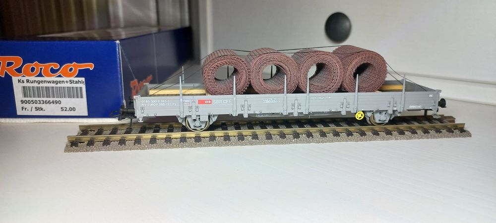 Roco 66490 SBB Ks Rungenwagen mit Stahlgitter, H0 1:87 DC (Neu (gemäss ...