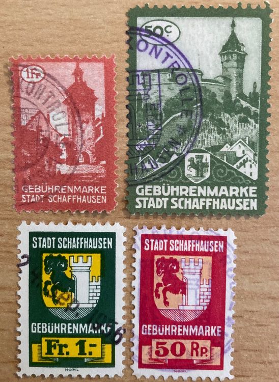 4 Fiskalmarken Stadt Schaffhausen (Gebraucht) in Hunzenschwil für CHF 16 – mit Lieferung auf ...