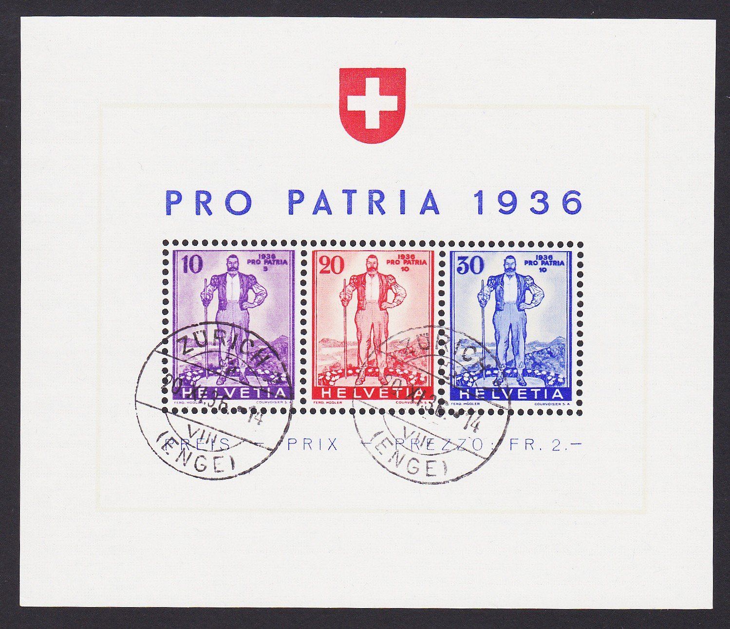 Pro Patria Block 1936 gest. ZÜRICH 7 20.XI.36 Kat. 300.00 (Gebraucht ...