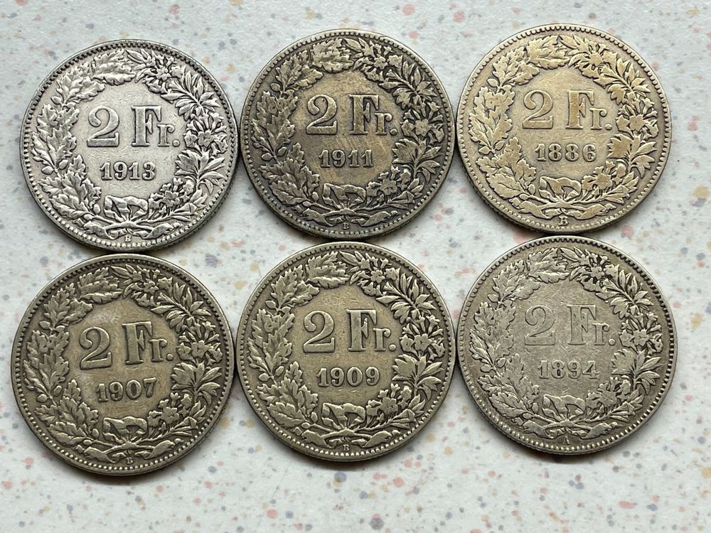 1886+1894+1907+1909+1911+1913 2 Franken !!! selten !! | Kaufen auf Ricardo