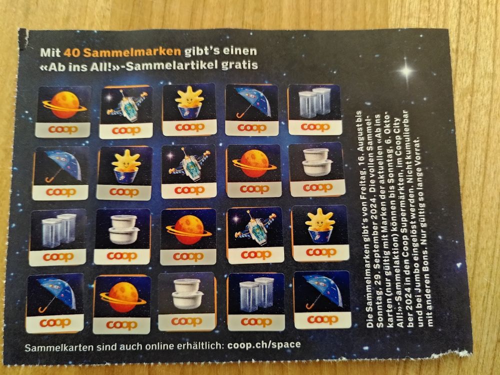 40 Sammelmarken Coop "Ab ins All!" 1 volle Karte (Neu (gemäss Beschreibung)) in Basel für CHF 2. ...