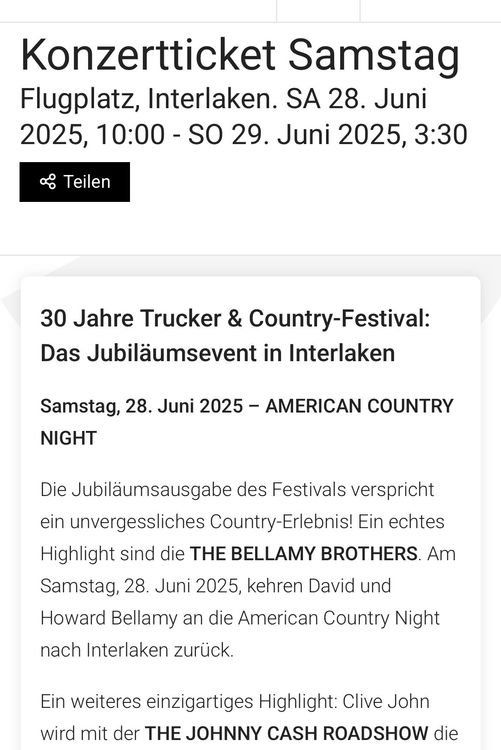 Country Trucker Festival Interlaken, 28.6.25 - 2 Eintritte | Kaufen auf Ricardo