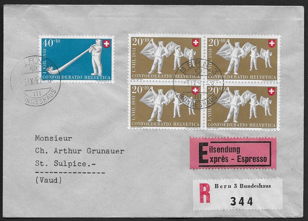 1951 CHARGE/Express BERN TOP BF Frankatur sehr schön ab 1.- (Gebraucht ...