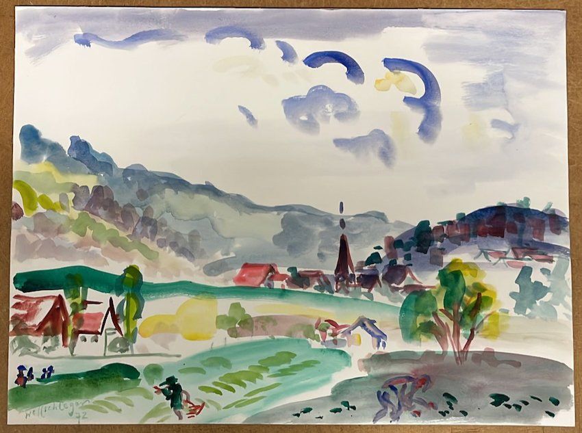 Aquarell Landschaft Dorf von Hans Wullschleger (ID b3376) | Kaufen auf Ricardo