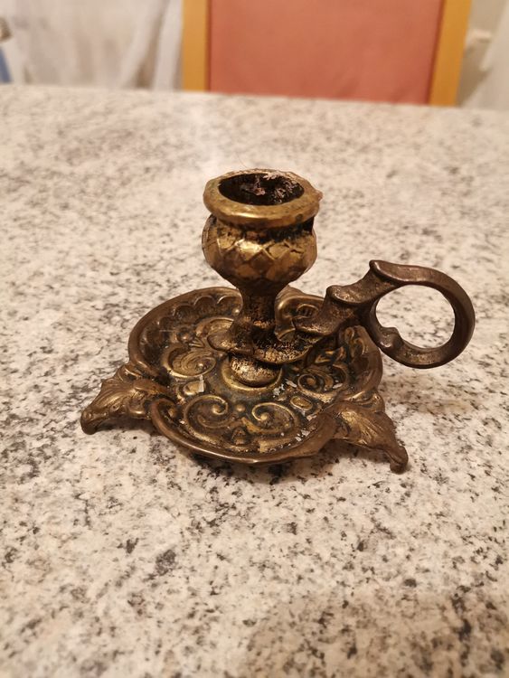 ANTIKER MESSING KERZENHALTER MIT HENKEL | Kaufen auf Ricardo