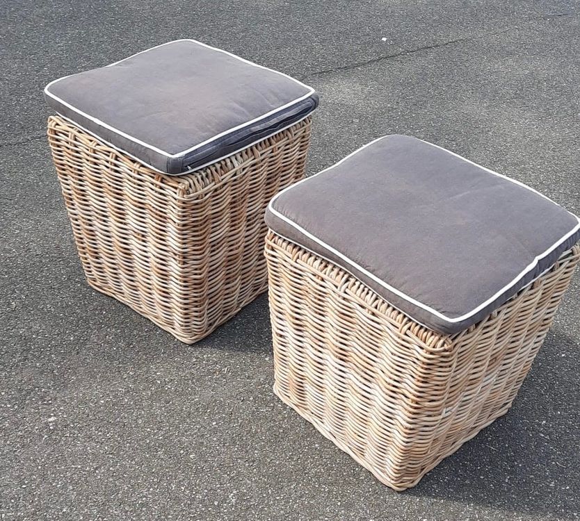 Stabiler Rattanhocker mit massiven Holzgestell-Unterbau 43cm (Gebraucht ...