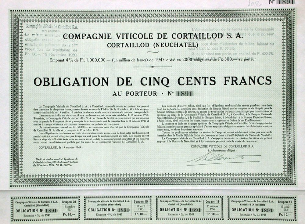 Compagnie Viticole de Cortaillod SA, Cortaillod - 1943 (Gebraucht) in ...