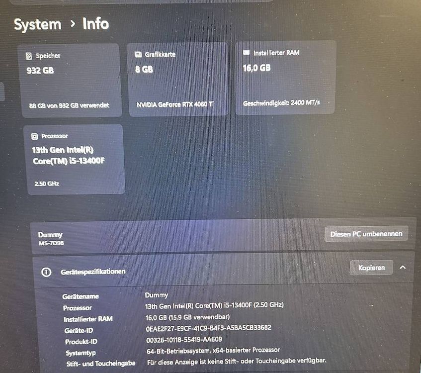 Gaming PC RTX 4060TI,16 GB RAM DDR4 (3 Jahre alt, Neuwertig) (Gebraucht ...