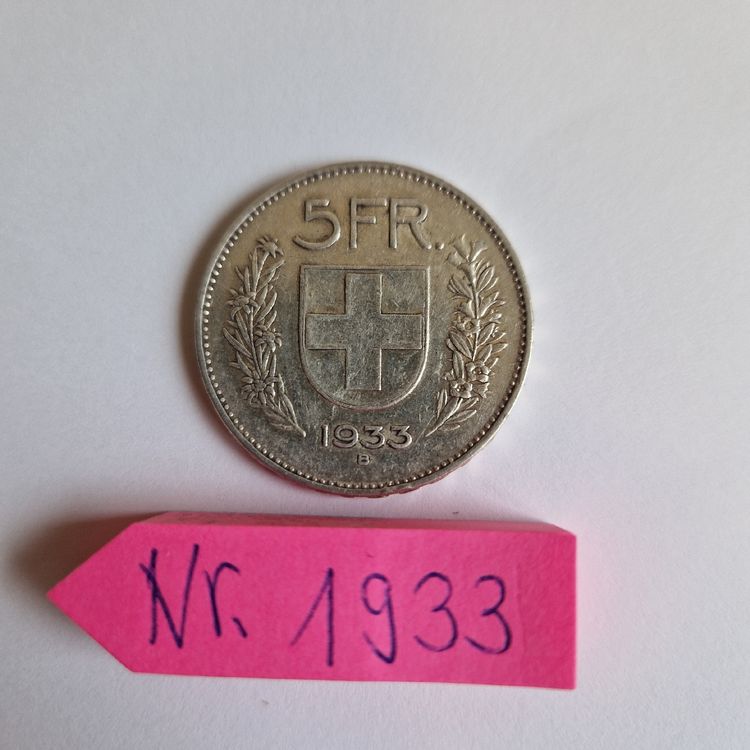 Silbermünze CH 5 Fr. 1933 B (Gebraucht) in Stans für CHF 14.9 – mit Lieferung auf Ricardo kaufen