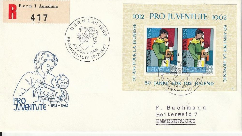 PJ-Block 1962 auf R-FDC mit Ankunftstempel rückseitig (Gebraucht) in Zürich für CHF 2 – mit ...