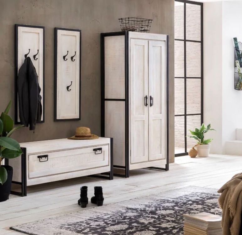 Garderobe Holz Weiss Vintage