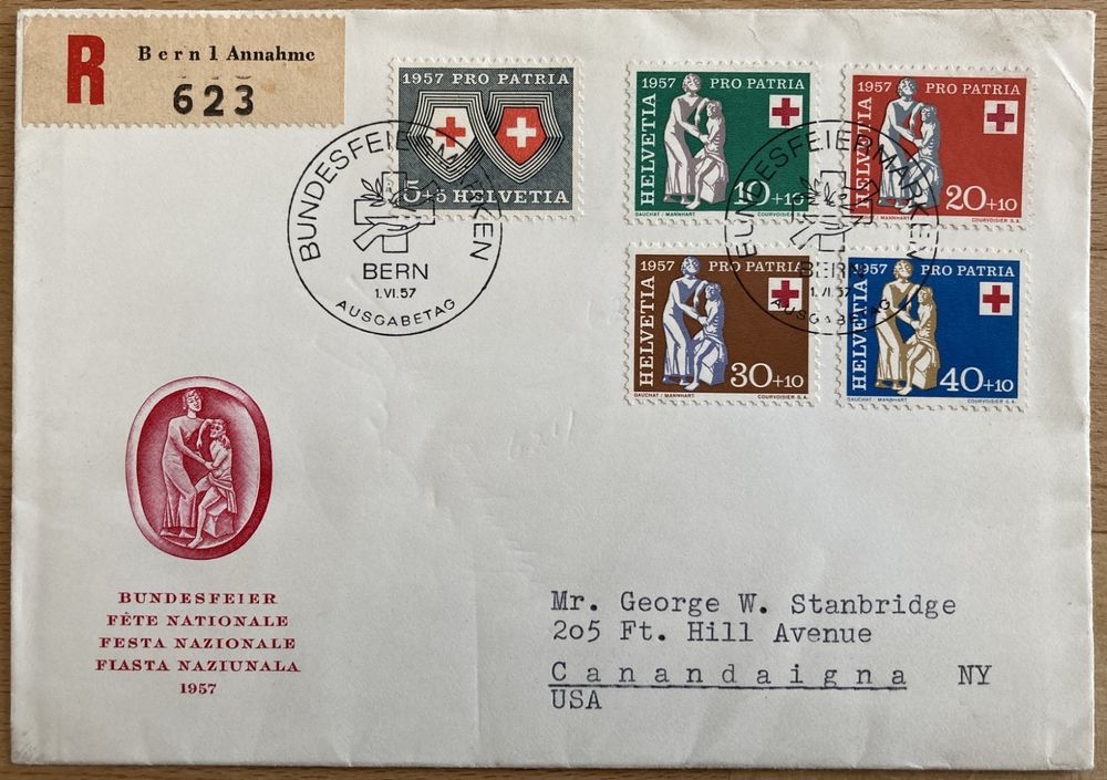 R-FDC Pro Patria 1957 illustriert nach USA, SBK 60 Fr. (Gebraucht) in Flawil für CHF 9 – mit ...