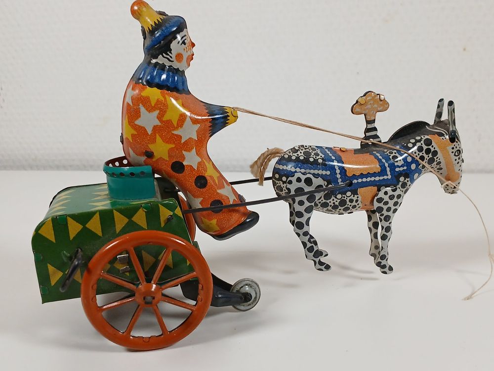 Antikes Blechspielzeug, Esel mit Clown und Wagen > Nr. 2 (Defekt) in ...