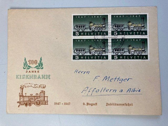 100 Jahre Eisenbahn Jubiläumsumschlag 1947 Briefmarken Sc... (Gebraucht) in Luzern für CHF 12 ...