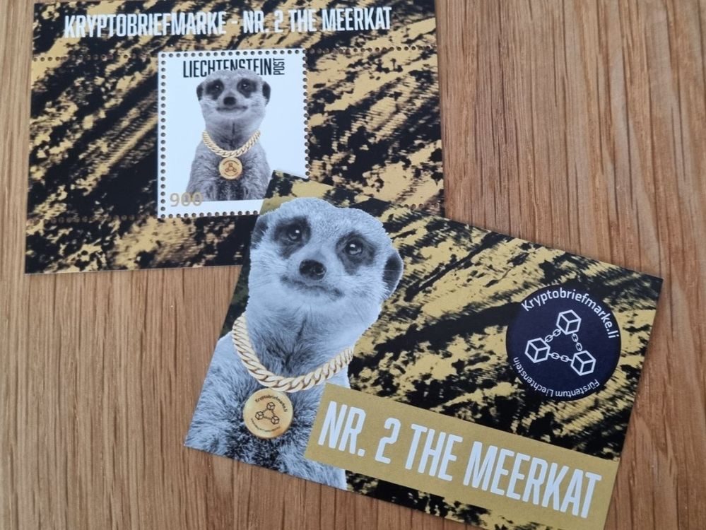 3x Blau, Kupfer & Silber: Liechtenstein Crypto Stamp Meerkat (Neu ...