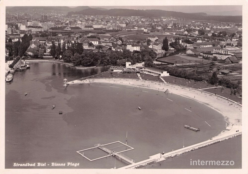 Biel Bienne BE // Strandbad Bienne plage Luftbild (Gebraucht) in Basel ...