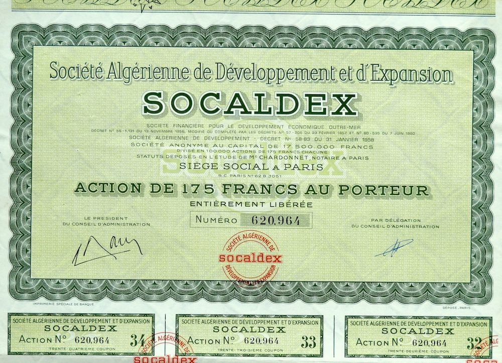 Soc Algerienne de Developpement et d'Expansion Socaldex 1958 (Gebraucht ...