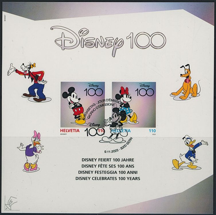 2023 - Disney - Spezialbogen - Block - Ersttag Stempel ET (Gebraucht) in Schindellegi für CHF 6. ...