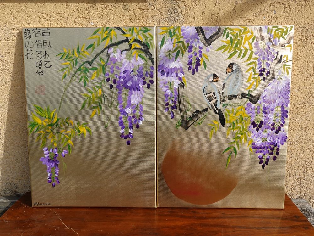 Japanische Wisteria J335 ⚡️ Goldene Acrylgemälde 70x100cm | Kaufen auf Ricardo