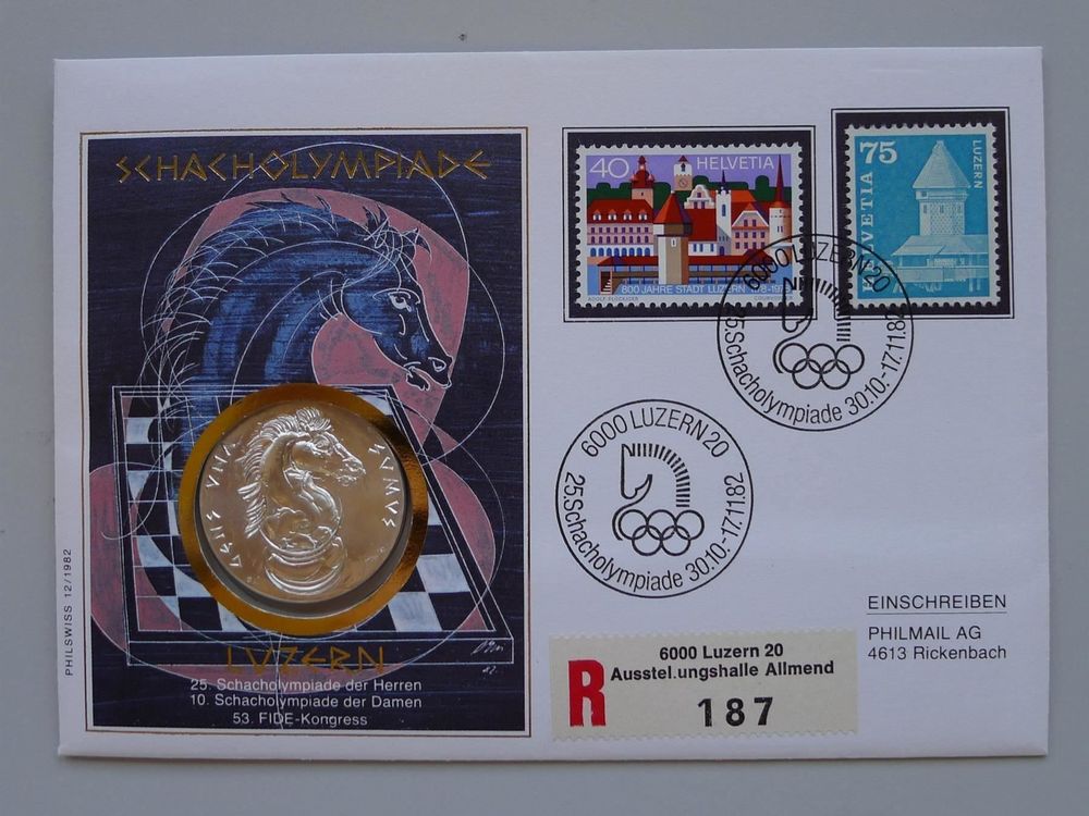 1982: Silber-MÜNZBRIEF von HANS ERNI mit Pferd. (Gebraucht) in Sursee für CHF 44.5 – mit ...