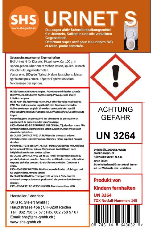 SHS URINET S - Schnellentkalkung - Urin (Neu und originalverpackt) in Reiden für CHF 25.3 – mit ...