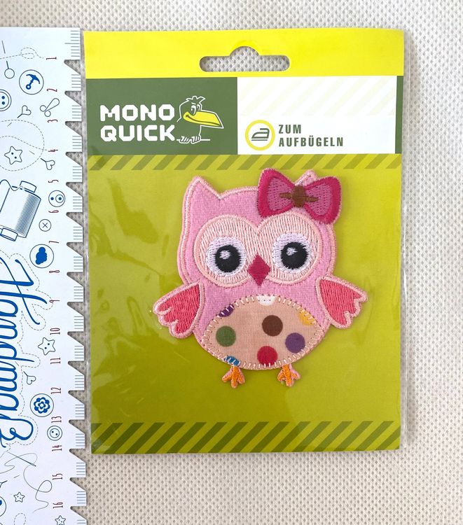 Bügelbild Patches Applikation Mono Quick Eule rosa | Kaufen auf Ricardo