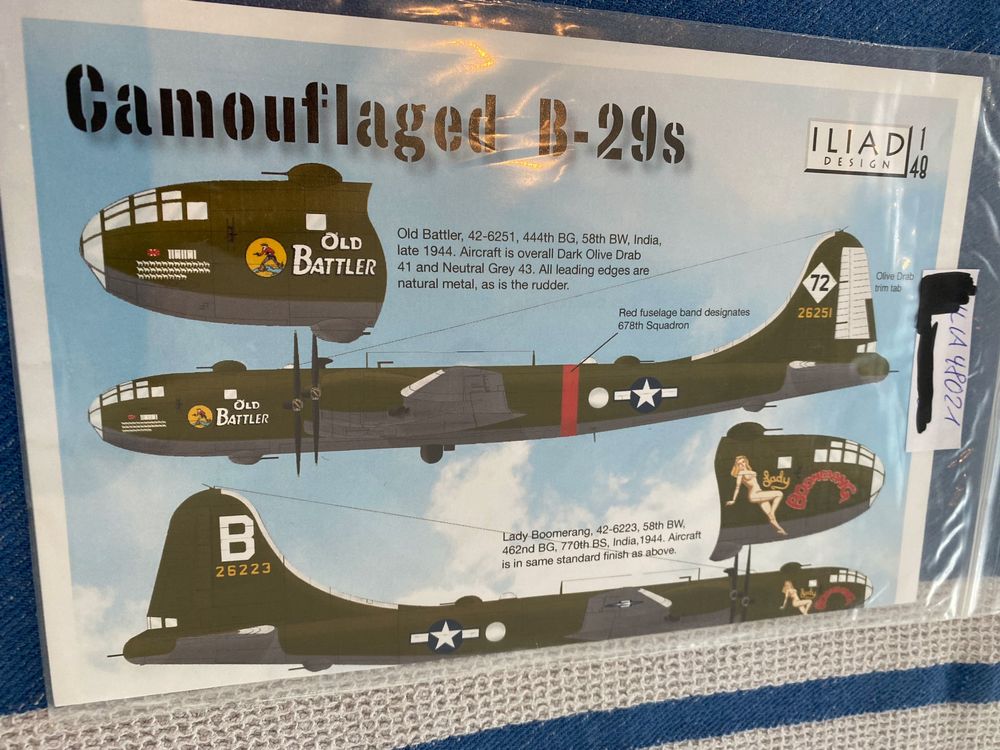 1/48 CAMOUFLAGED B-29 SUPERFORTRESS DECALS (Neu (gemäss Beschreibung ...