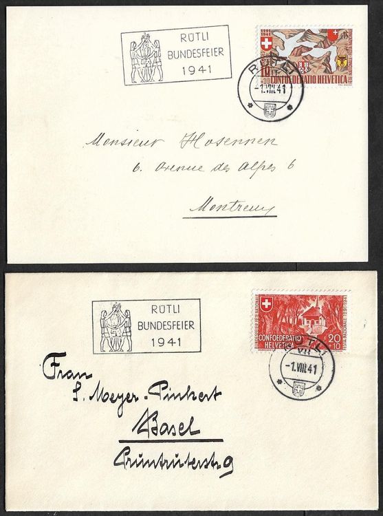 1941 zwei Belege RÜTLI 1.VIII B13+B14 (Gebraucht) in Zürich für CHF 9 – mit Lieferung auf ...