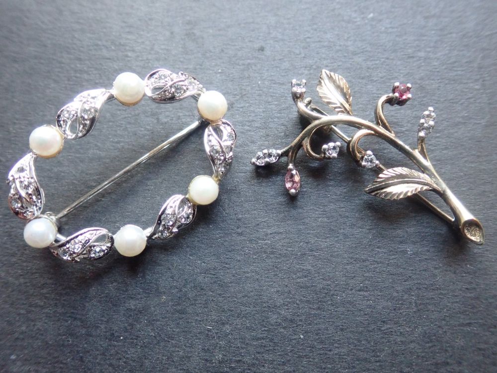 2 antike Broschen Silber 800 Perlen gefasste Steine (Gebraucht) in ...