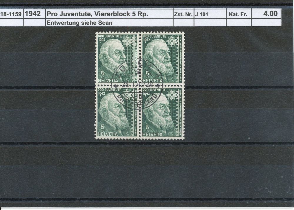 1942 Pro Juventute - 5 Rp., Viererblock | Kaufen auf Ricardo