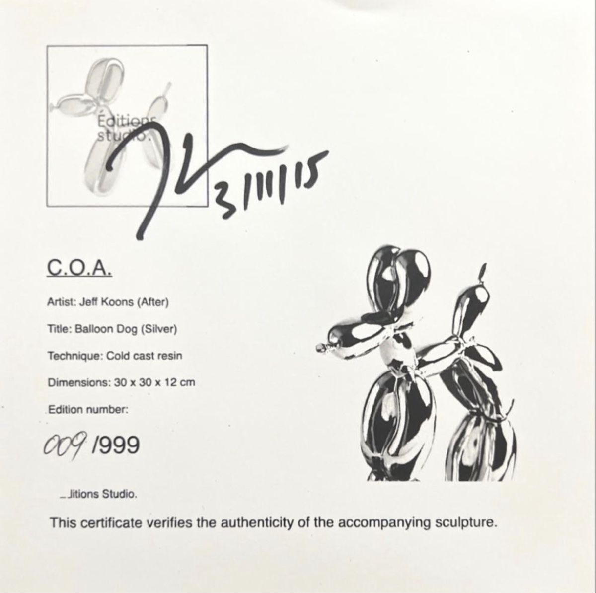Jeff Koons (After) - Balloon Dog (Silver) (Neu (gemäss Beschreibung ...