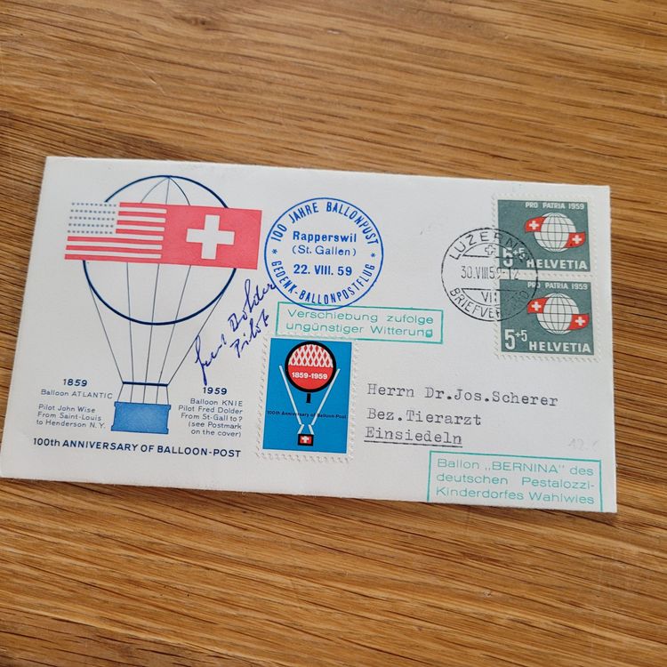 Brief Rapperswil 1959 Einsiedeln Bernina Ballon Knie Patria (Gebraucht) in Biel/Bienne für CHF 1 ...