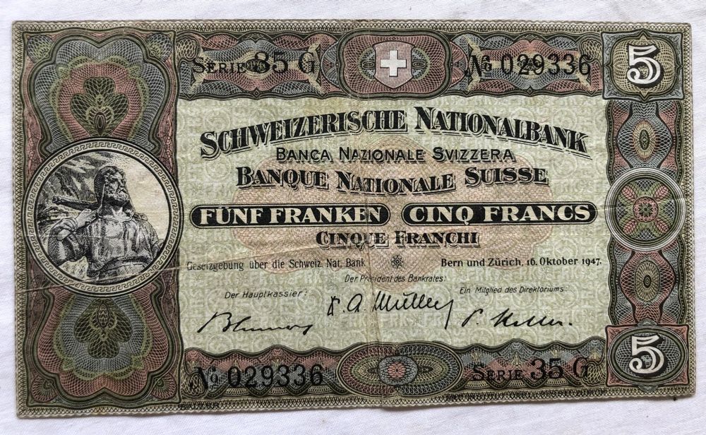Schweizer Banknote - 5 Franken - 1947 (Gebraucht) in Schaffhausen für CHF 9.8 – mit Lieferung ...