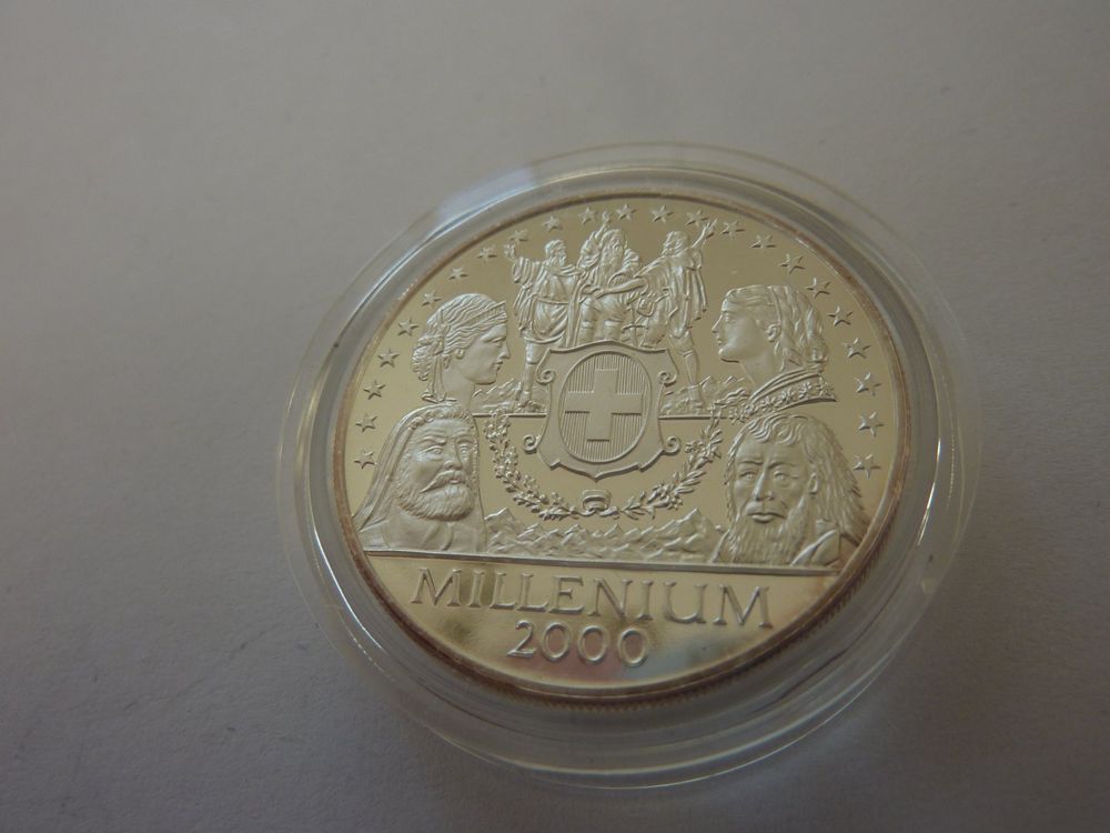 1 Unze - Silbermedaille : Millenium 2000, Polierte Platte (Neu und ...