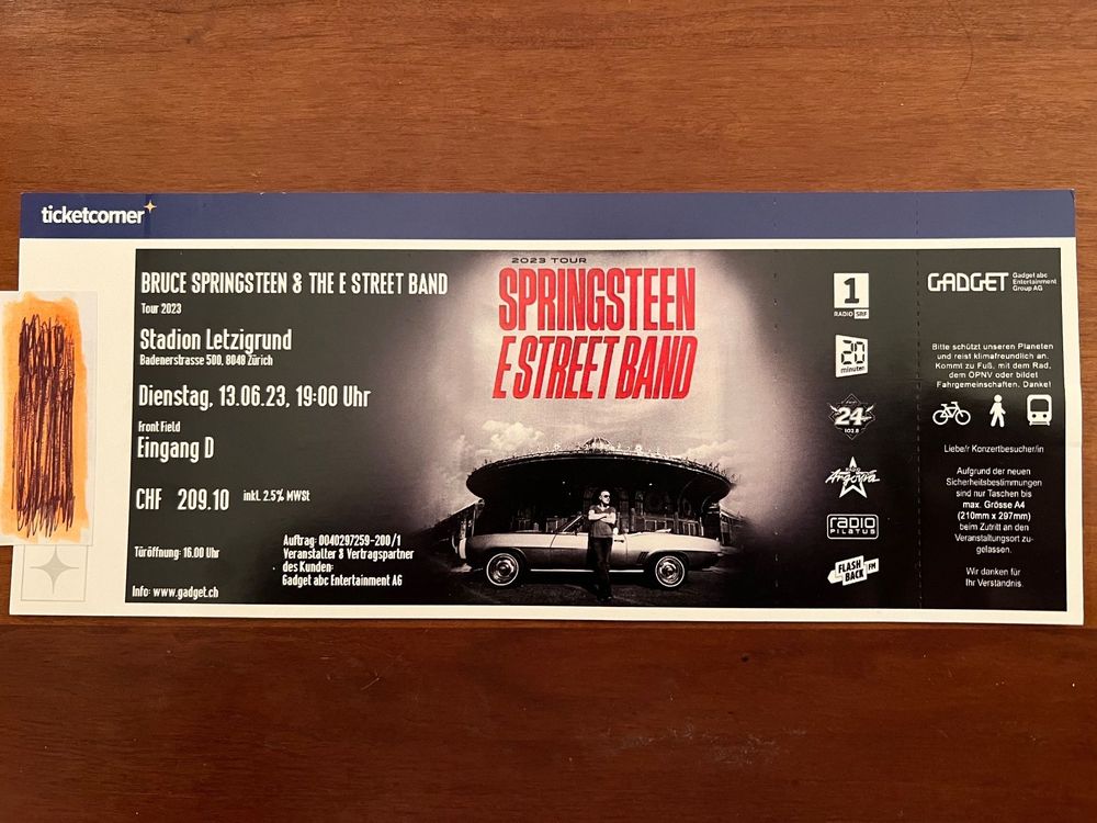 Bruce Springsteen Ticket/ Frontfield (Gebraucht) in Pratteln für CHF ...