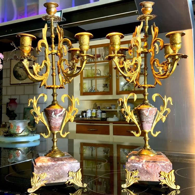 JUGENDSTIL 2 KERZENLEUCHTER BRONZE MARMOR FRANKREICH,1900 | Kaufen auf Ricardo