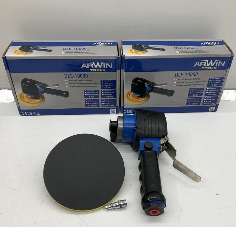 2 Stück Arwin Druckluft-Exzenterschleifer DLE10000 | ⌀ 15 cm (Neu und ...
