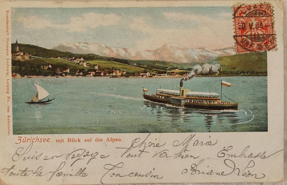 ZÜRICH -ZÜRICHSEE - Dampfschiff & Blick auf die Alpen - 1904 (Gebraucht) in Delémont für CHF 9 ...