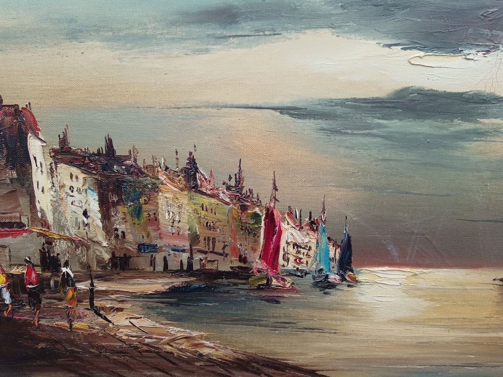 Ölbild - Schiffe südliche Landschft Meer - signiert Conti (Gebraucht) in Altstätten SG für CHF ...