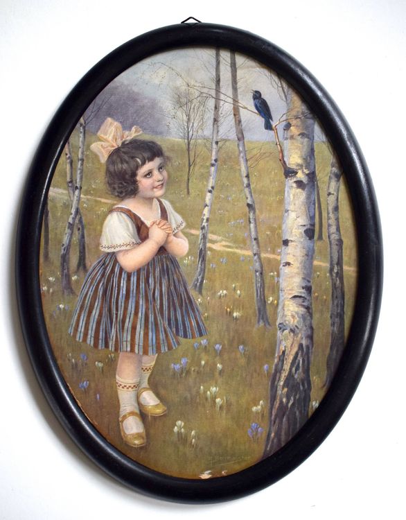 Antiker ovaler Rahmen Mädchen m. Rabe Richard Borrmeister (Gebraucht ...