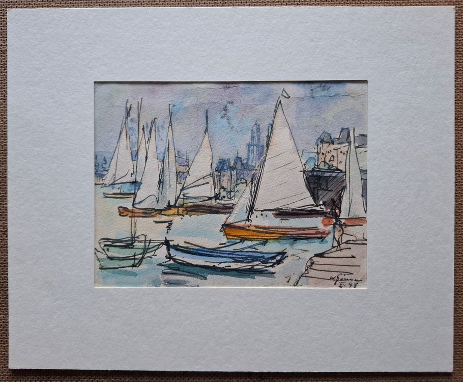 Walter Simon Aquarell «Zürich Utoquai Schiff» 1948, signiert (Gebraucht ...