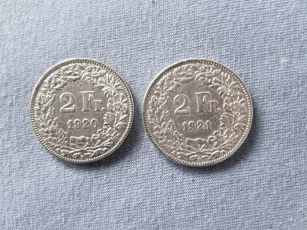 2 x 2 Franken Silbermünzen 1920 und 1921 ab nur 1 Franken !! | Kaufen auf Ricardo