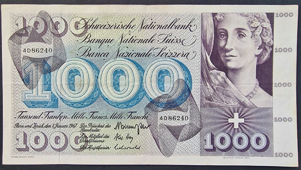 CHF 1000 Franken-Note aus dem Jahr 1967 (Neu (gemäss Beschreibung)) in Taverne für CHF 1499 ...