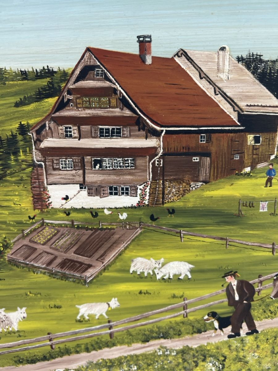 Altes Schweizer Bauernhaus Bild, Schaf, Kuh, Hund 🖼️🇨🇭59 (Gebraucht) in ...