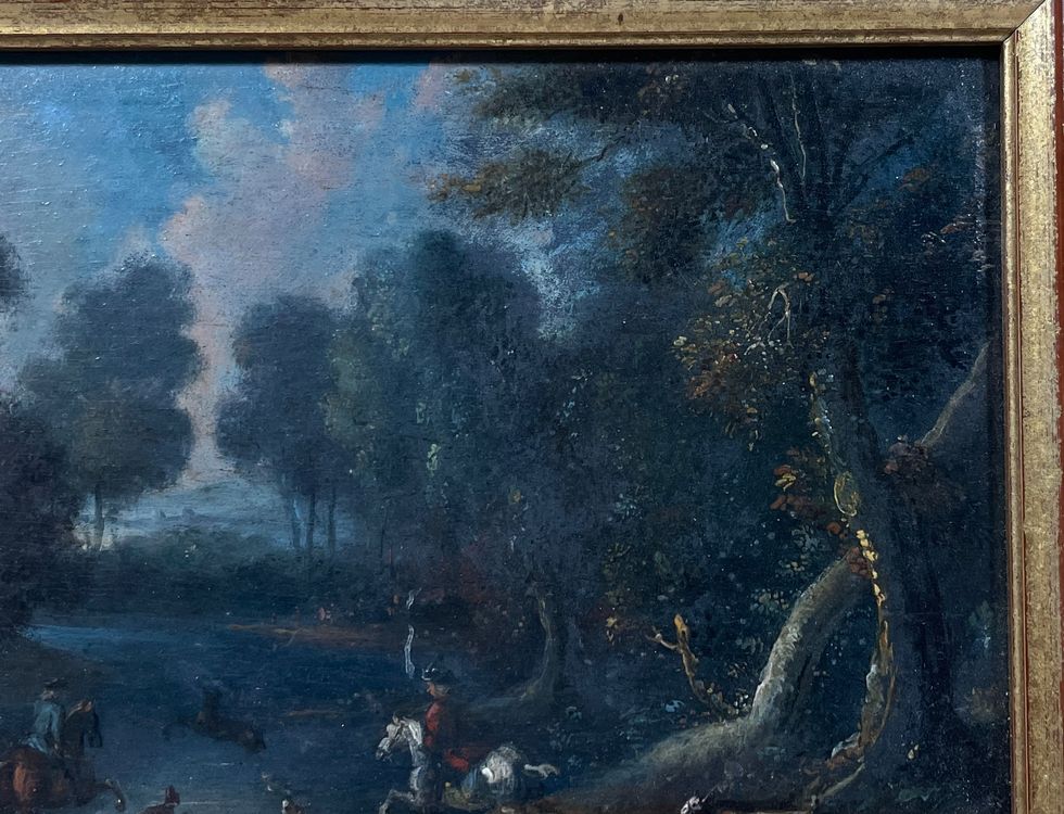 Antikes Gemälde mit einer Truppe auf Pferden am Flussufer (Gebraucht) in Root für CHF 305 – mit ...