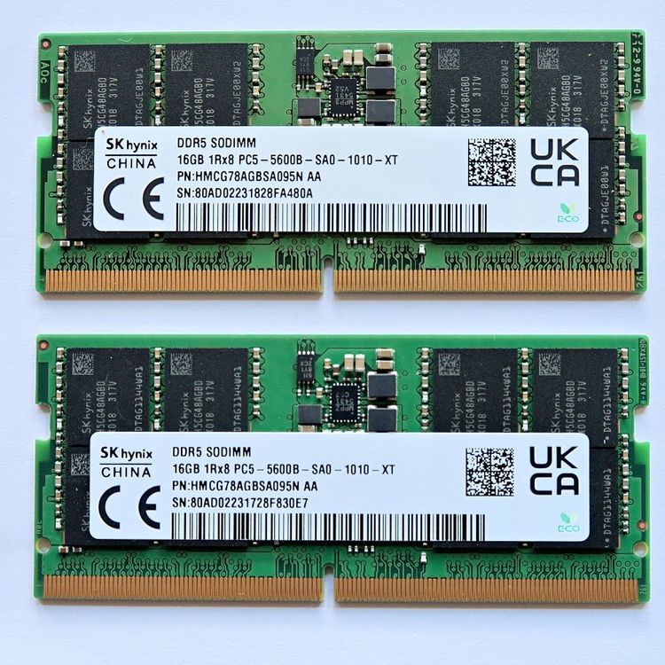 32GB: 2× SK Hynix RAM 16GB Rx8 PC5 DDR5 5600MHz SODIMM | Kaufen auf Ricardo